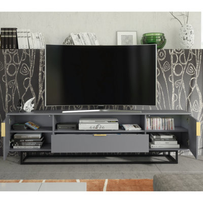 Tide Crest TV Unit 200cm Dark Grey with Fluted Wave Doors - Creative ...