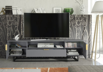 Tide Crest TV Unit 200cm Dark Grey with Fluted Wave Doors - Creative ...