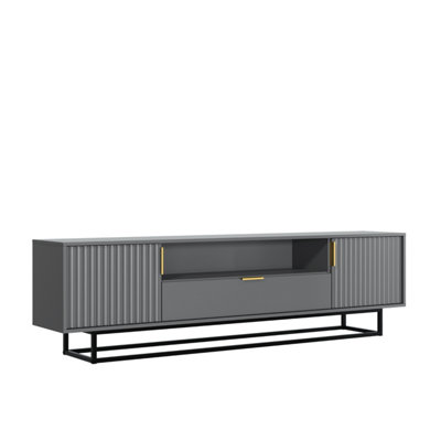Tide Crest TV Unit 200cm Dark Grey with Fluted Wave Doors - Creative ...
