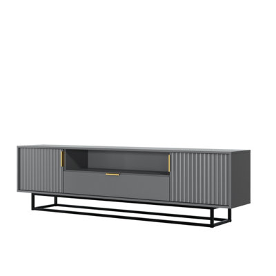 Tide Crest TV Unit 200cm Dark Grey with Fluted Wave Doors - Creative ...