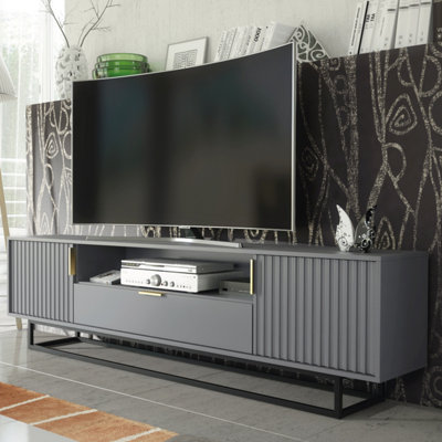 Tide Crest TV Unit 200cm Dark Grey with Fluted Wave Doors - Creative ...