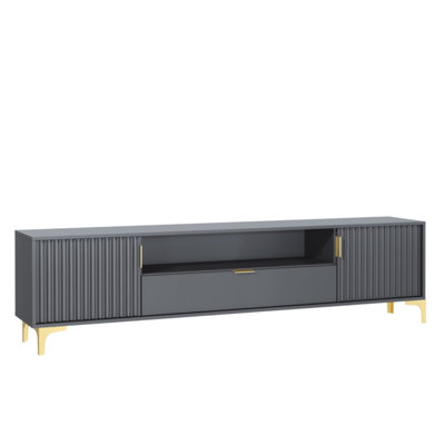 Tide Crest TV Unit 200cm Gold Dark Grey with Fluted Wave Doors ...