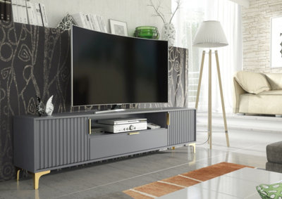 Tide Crest TV Unit 200cm Gold Dark Grey with Fluted Wave Doors ...