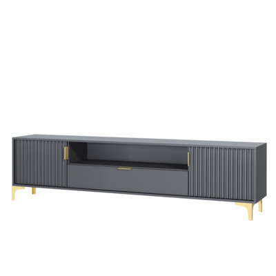 Tide Crest TV Unit 200cm Gold Dark Grey with Fluted Wave Doors ...