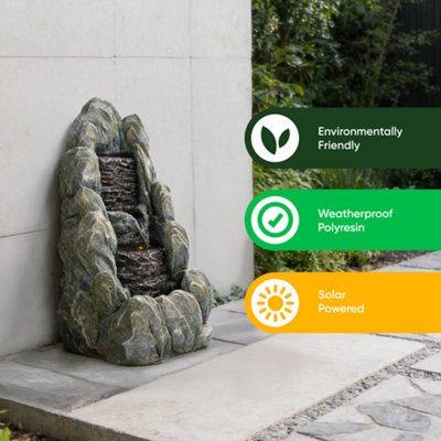 Tiered Cascading Rock Solar Water Feature With Battery Backup