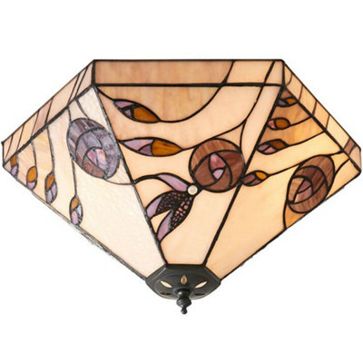 Tiffany Glass LED Wall Light - Mackintosh Style Rose - Bronze Finish ...