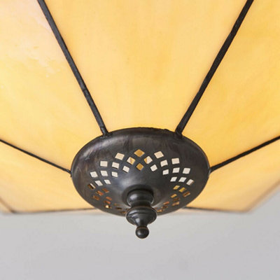 Tiffany Glass Semi Flush Ceiling Light Cream & Red Inverted Hex Shade ...