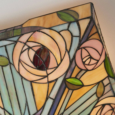 Tiffany Glass Semi Flush Ceiling Light Pink Rose Inverted Square Shade ...
