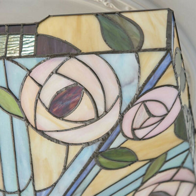 Tiffany Glass Semi Flush Ceiling Light Pink Rose Inverted Square Shade ...