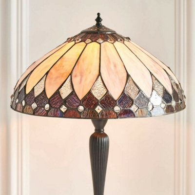 Tiffany Glass Table Lamp Light Dark Bronze & Rich Cream Art Deco Shade ...