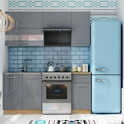 Tiffany Premium Compact Kitchen Cabinets Set with Worktops - Grey Gloss ...