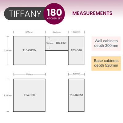 Tiffany Premium Compact Kitchen Cabinets Set with Worktops - White ...