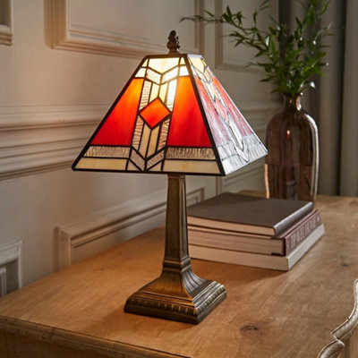 Tiffany Table Lamp Stained Glass Handcrafted Vintage Bedside Aztec ...