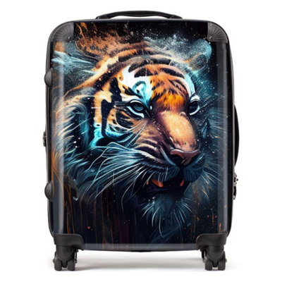 Tiger Face Splashart Dark Background Suitcase - Large | DIY at B&Q