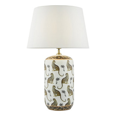 Tigris Ceramic Table Lamp White Leopard Motif Base Only