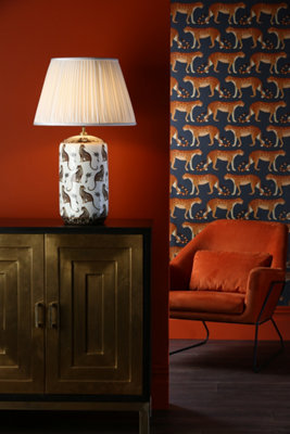 Tigris Ceramic Table Lamp White Leopard Motif Base Only