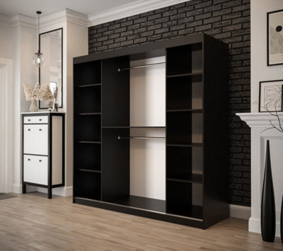 Tilburg 2 Contemporary 2 Mirrored Sliding Door Wardrobe 9 Shelves 2 Rails Dark Oak Effect