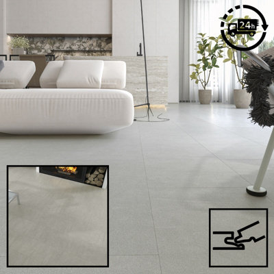 Tile Effect Imitation SPC Click Vinyl Flooring - Concrete Cement Grey ...