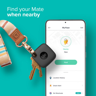 Tile Mate (2022) - 1 pack (Black) Versatile tracker for keys, bags and more
