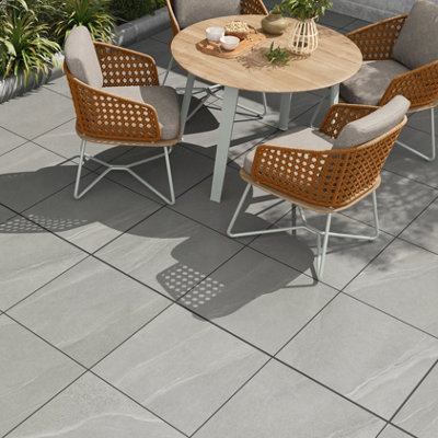 Tiles360 Libra Grey Outdoor Tile Paving Slabs Porcelain, Pack of 30 (10 ...