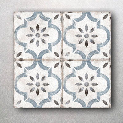 Tiles360 York Blue Victorian Patterned Floor Tile Porcelain Pack of 18 ...