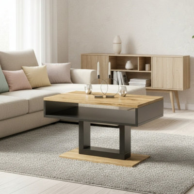 TILO Modern Compact Coffee Table Wotan Oak Legs Black Finish Durable ...