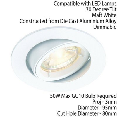 TILTING Round Recess Ceiling Down Light White 95mm Flush GU10 Lamp Fitting
