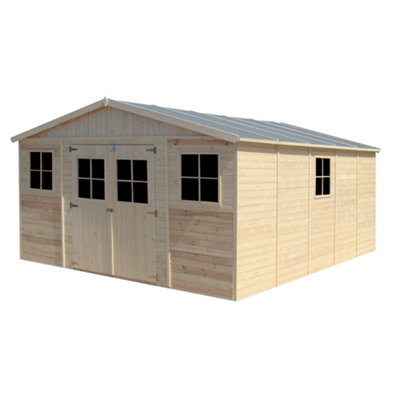 TIMBELA Spacious Wooden Garden Shed 14 x 17 ft - FSC certified wood ...