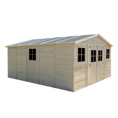 TIMBELA Spacious Wooden Garden Shed 14 x 17 ft - FSC certified wood ...