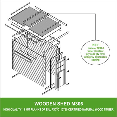 TIMBELA Wooden Garden Shed - 4x8 ft - 2.63 m2 - FSC certified wood - M306