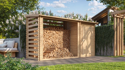 TIMBELA Wooden Tool and Log shed 11'5 x 4'9 ft /3.64 m2 (4.9 m3 ...