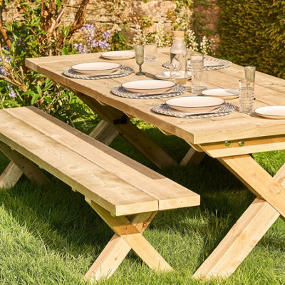 Timber Foundry Chunky Rustic Farmhouse X Leg Table Set 10-12 Seater ...
