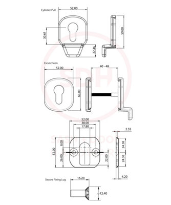 Timber Series Euro Cylinder Pull and Escutcheon - Polished Gold