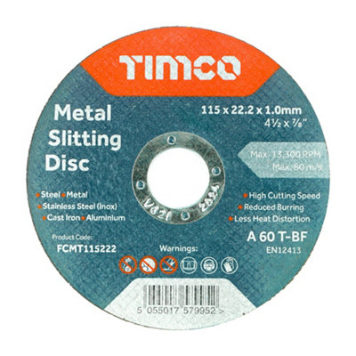 Timco - Bonded Abrasive Disc - For Cutting (Size 115 x 22.2 x 1.0 - 25 ...