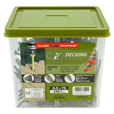 TIMCO C2 Deck-Fix Premium Countersunk Green Decking Screws - 4.5 x 75 ...
