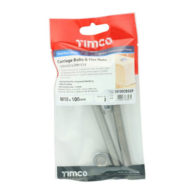 Timco - Carriage Bolts & Hex Nuts - Stainless Steel (Size M10 x 100 - 2 ...