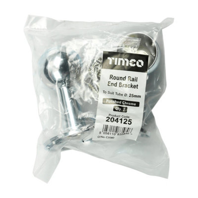 Timco - End Bracket - For Round Tube - Polished Chrome (Size 25mm - 2 ...