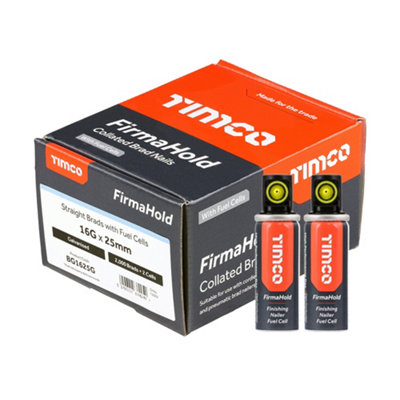 Timco - FirmaHold Collated Straight Brad Nails & Fuel Cells 16g x 25 ...