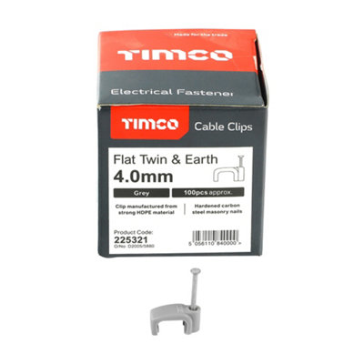 Timco - Flat Twin & Earth Cable Clips - Grey (Size To fit 4.0mm - 100 ...