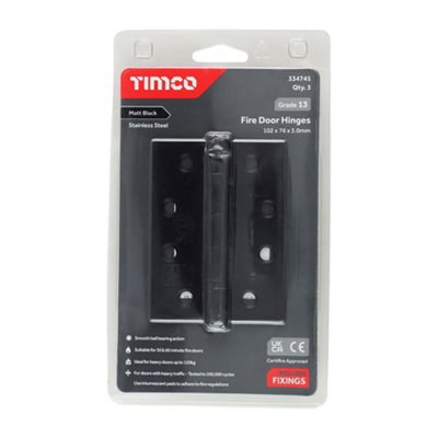 Timco - Grade 13 Fire Door Hinges - Matt Black Stainless Steel (Size 101 x 76 x 3 - 3 Pieces)