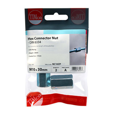 TIMCO Hex Connector Nuts DIN6334 Silver - M10