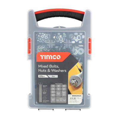 Timco - Mixed Bolts, Nuts and Washers Grab Pack - Zinc (Size 500pcs ...
