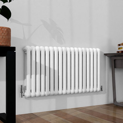 Timeless 2-Column Round Head Cast Iron-Style Radiators in White 600x1104mm