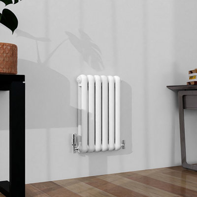 Timeless 2-Column Round Head Cast Iron-Style Radiators in White 600x384mm