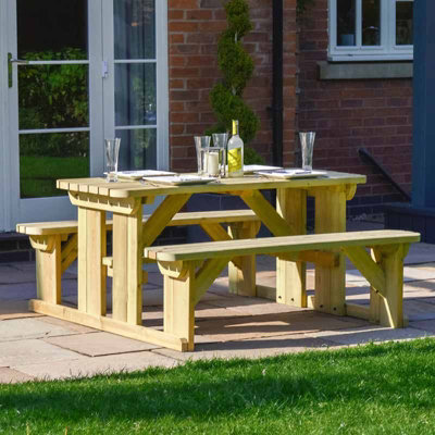 Tinwell 5ft Rounded Picnic Bench - L152 x W150 x H72 cm - Light Green