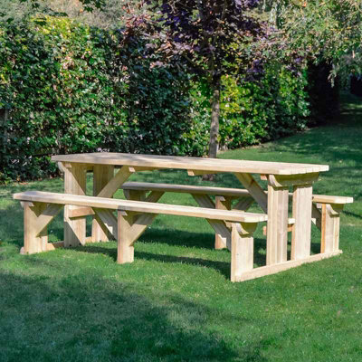 Tinwell 8ft Rounded Picnic Bench - L244 x W150 x H72 cm - Light Green ...