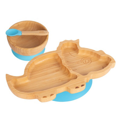 Tiny Dining 3pc Bamboo Suction Feeding Set - Dinosaur/Blue - Divided ...