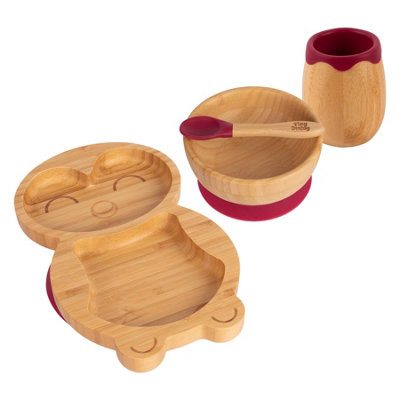 Tiny Dining 4pc Penguin Bamboo Suction Baby Feeding Set - Red