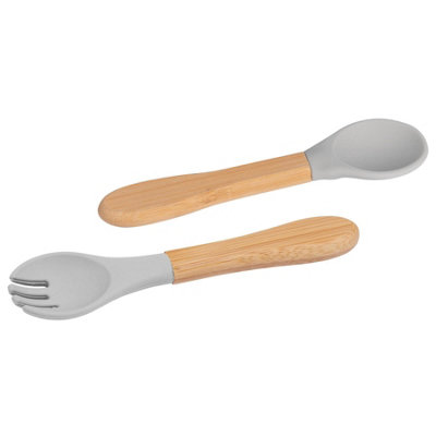 Tiny Dining Bamboo Silicone Tip Fork & Spoon Set - Pastel Pink ...