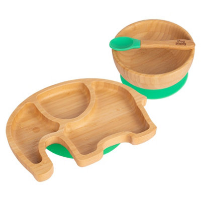 Tiny Dining Bamboo Suction Elephant Dinner Set - Green